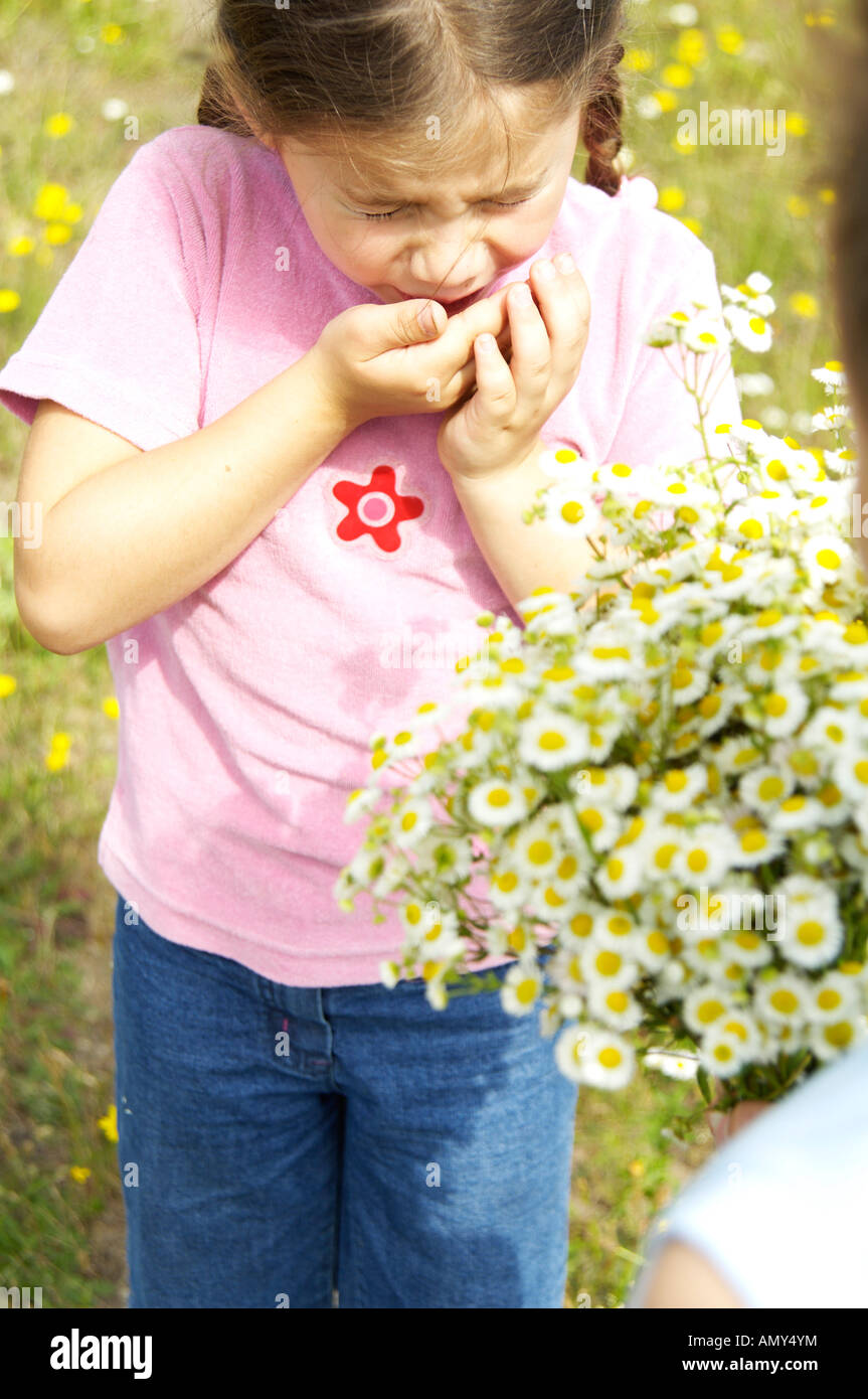 Mädchen im Feld Niesen Stockfotografie - Alamy