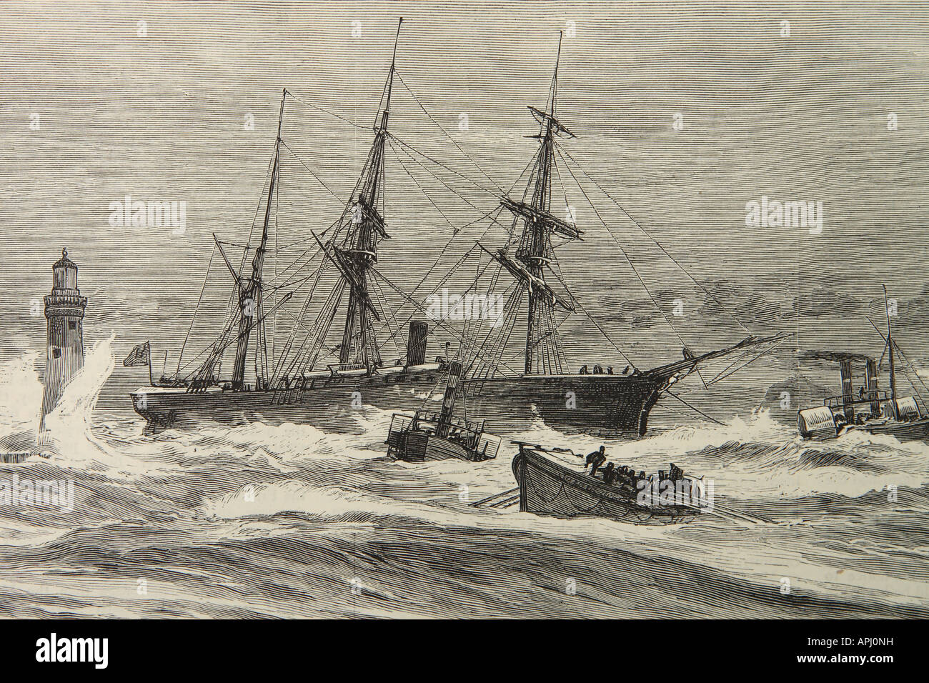 Drawing engraving ship storm -Fotos und -Bildmaterial in hoher ...