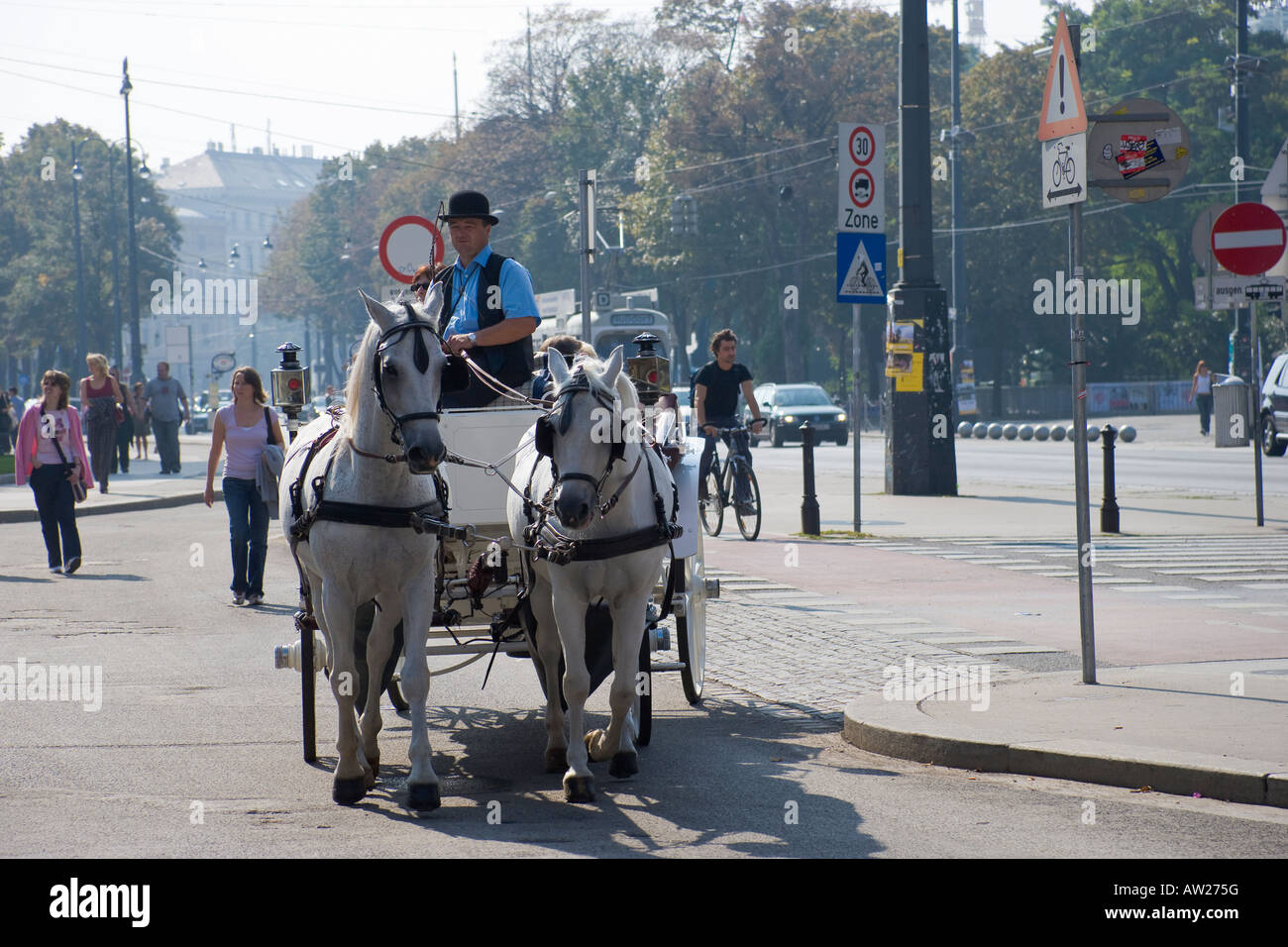 Pferdekutsche Wagen mit Fahrer Fiaker Wien Österreich Stockfotografie ...