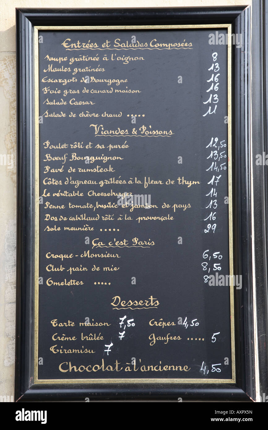 Paris restaurant menu food -Fotos und -Bildmaterial in hoher Auflösung ...
