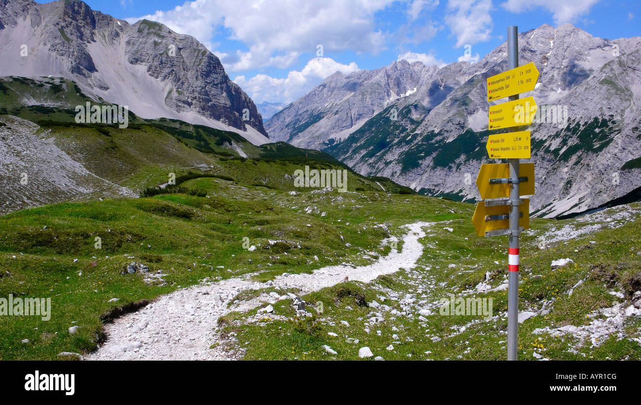 Trail-Marker auf einem Wanderweg im Bereich Karwendel, Tirol ...