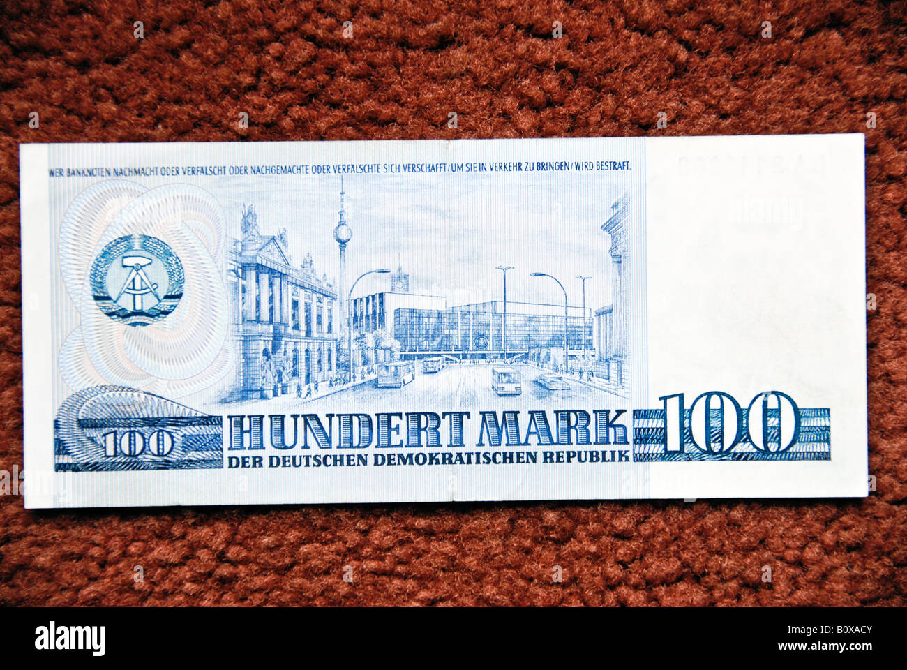 Berlin Deutschland, Rückseite der Banknote 100 Ost "Deutsche Mark" 'DDR ...