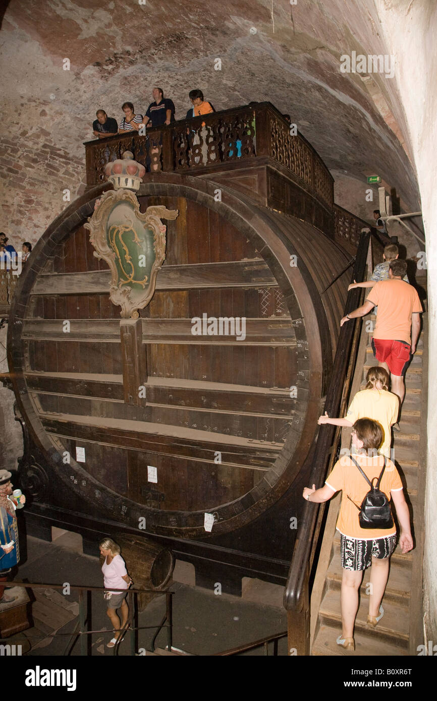 Touristen mit dem riesigen Eiche Weinfass in Heidelberg Schloss ...