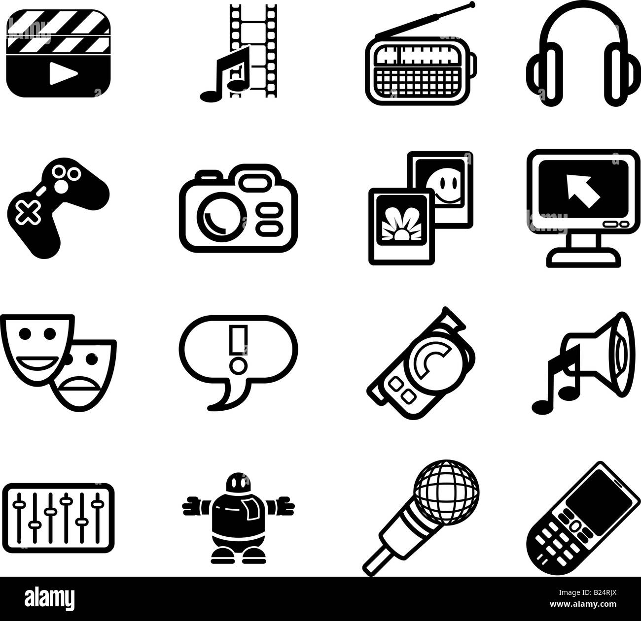 Medien-Icon-Serie eingestellt. Eine Reihe von Symbolen, die in Bezug ...