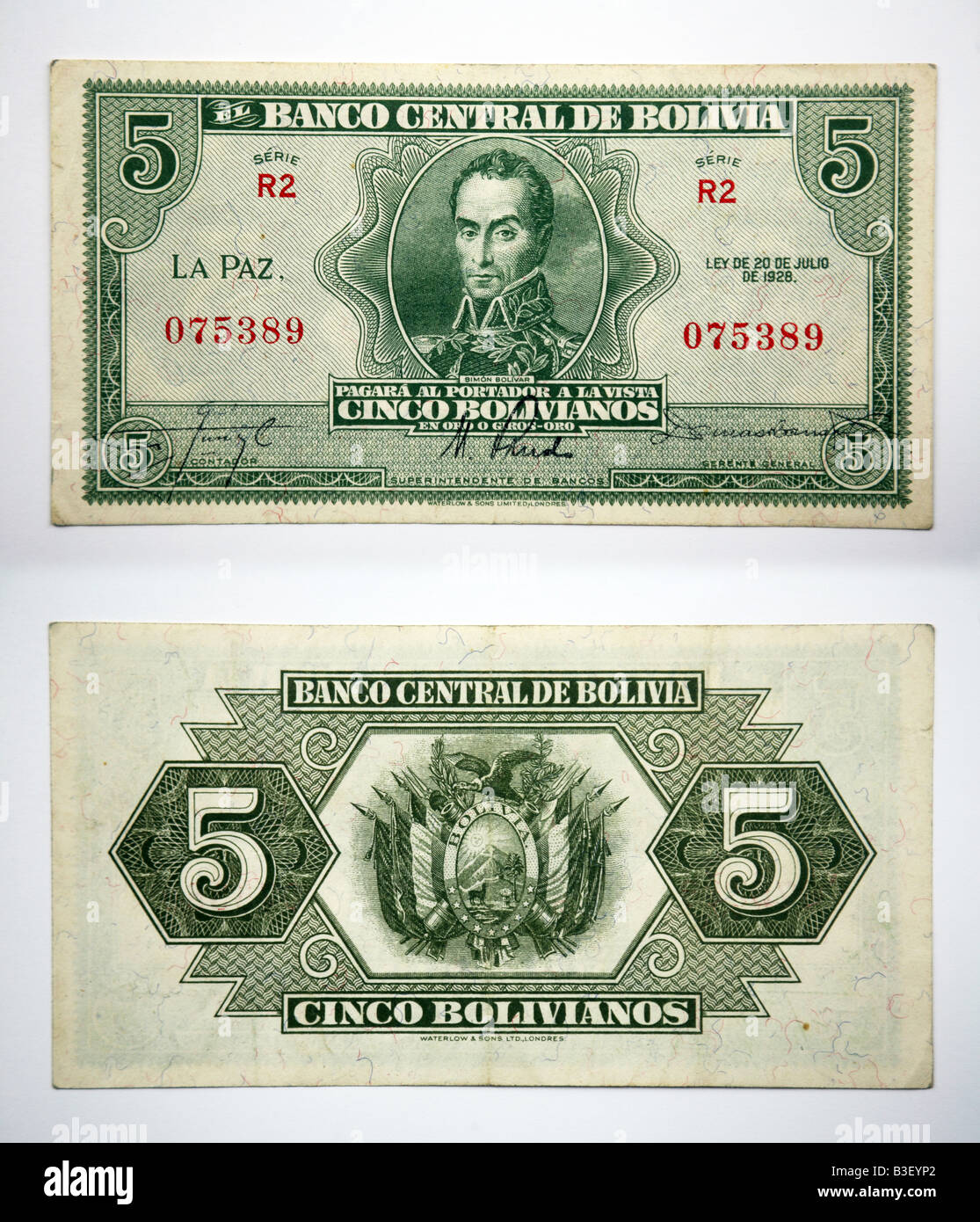 5 Bolivianos Cinco Banknoten aus Bolivien Stockfotografie - Alamy