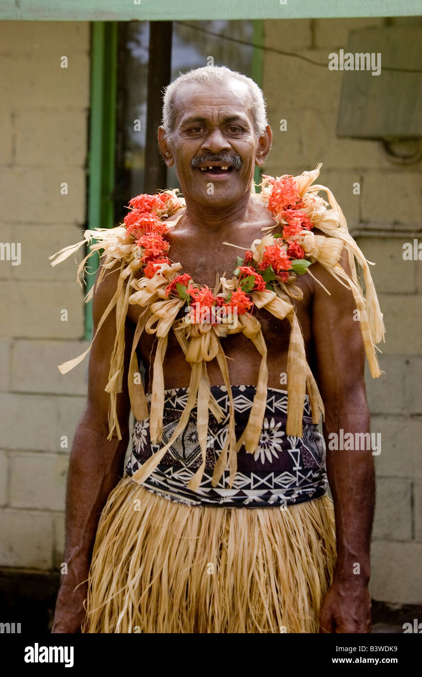 Ozeanien, Viti Levu, Fidschi-Inseln Viseisei. Porträt eines Fidschi in ...