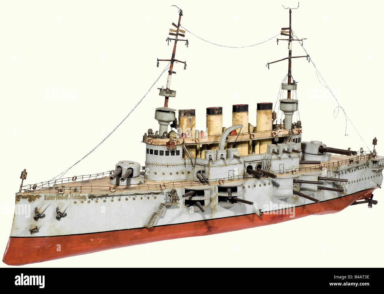 Ein gepanzertes Schiff oder Schlachtschiff., EIN Blechmodell eines Typs ...