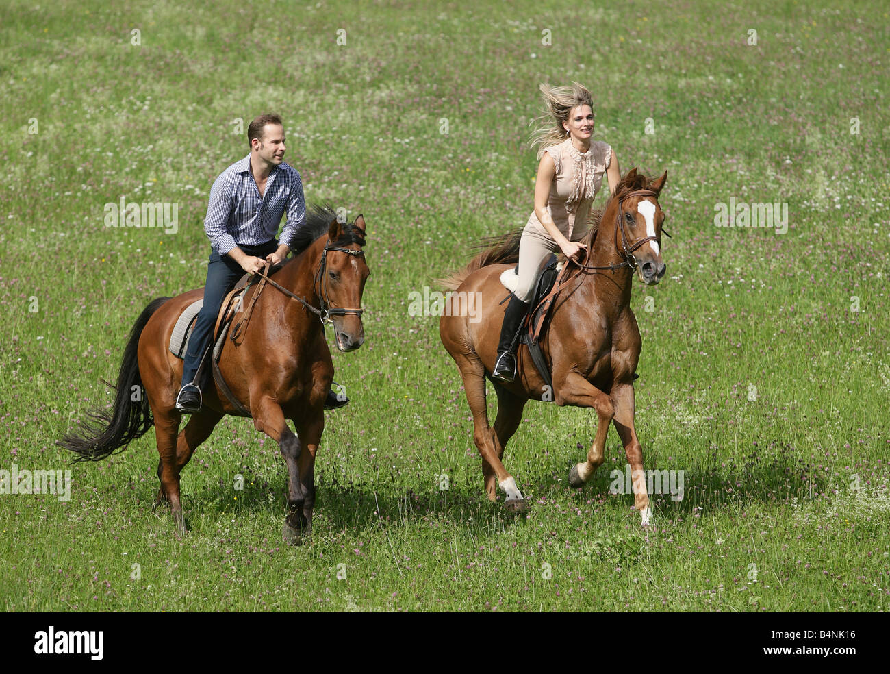 Hübsche frau reitet auf pferd zu zweit -Fotos und -Bildmaterial in ...