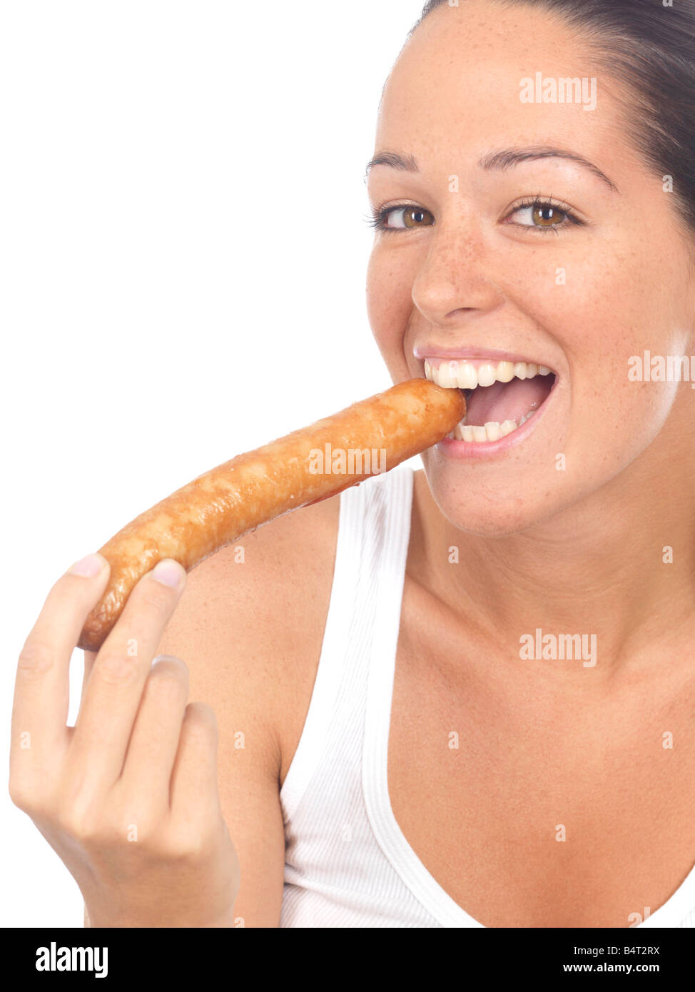 Young woman eating sausages model -Fotos und -Bildmaterial in hoher ...