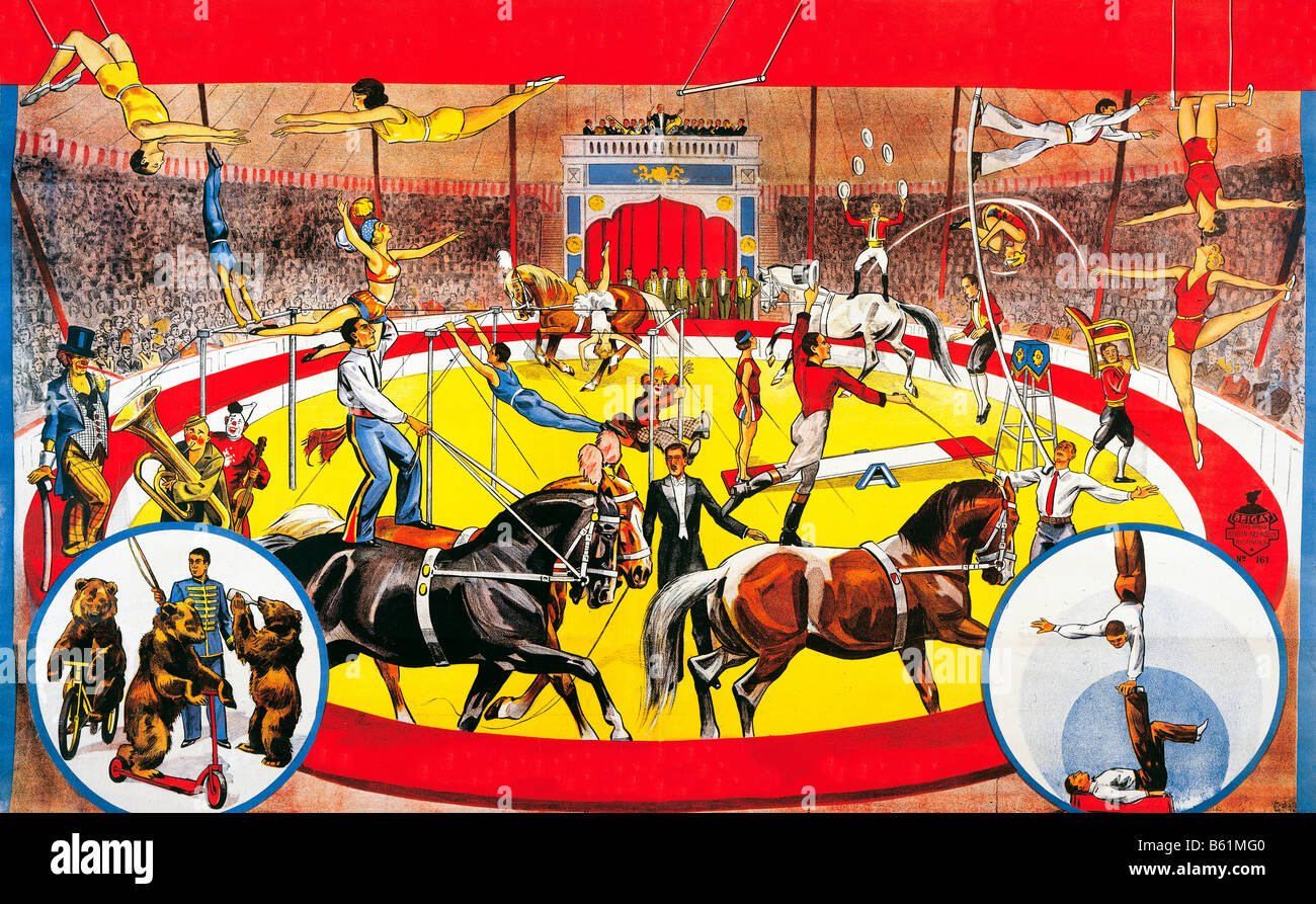 European Circus Poster 1950er Jahre Plakat für ein Wanderzirkus mit ...