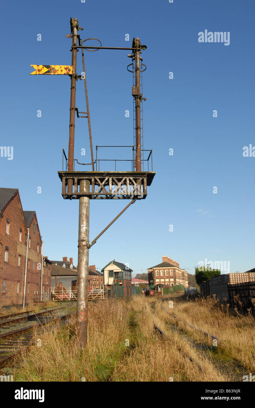 Der ehemalige Bahnhof Oswestry und Signal box in Shropshire ...