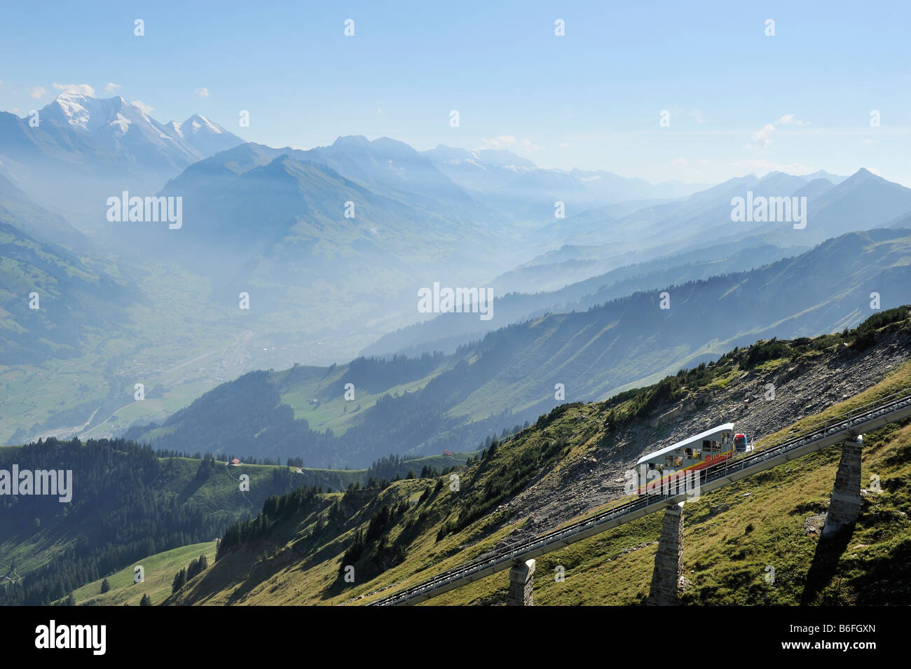 Standseilbahn Muelenen-Niesen Kulm mit die längste Treppe der Welt als ...