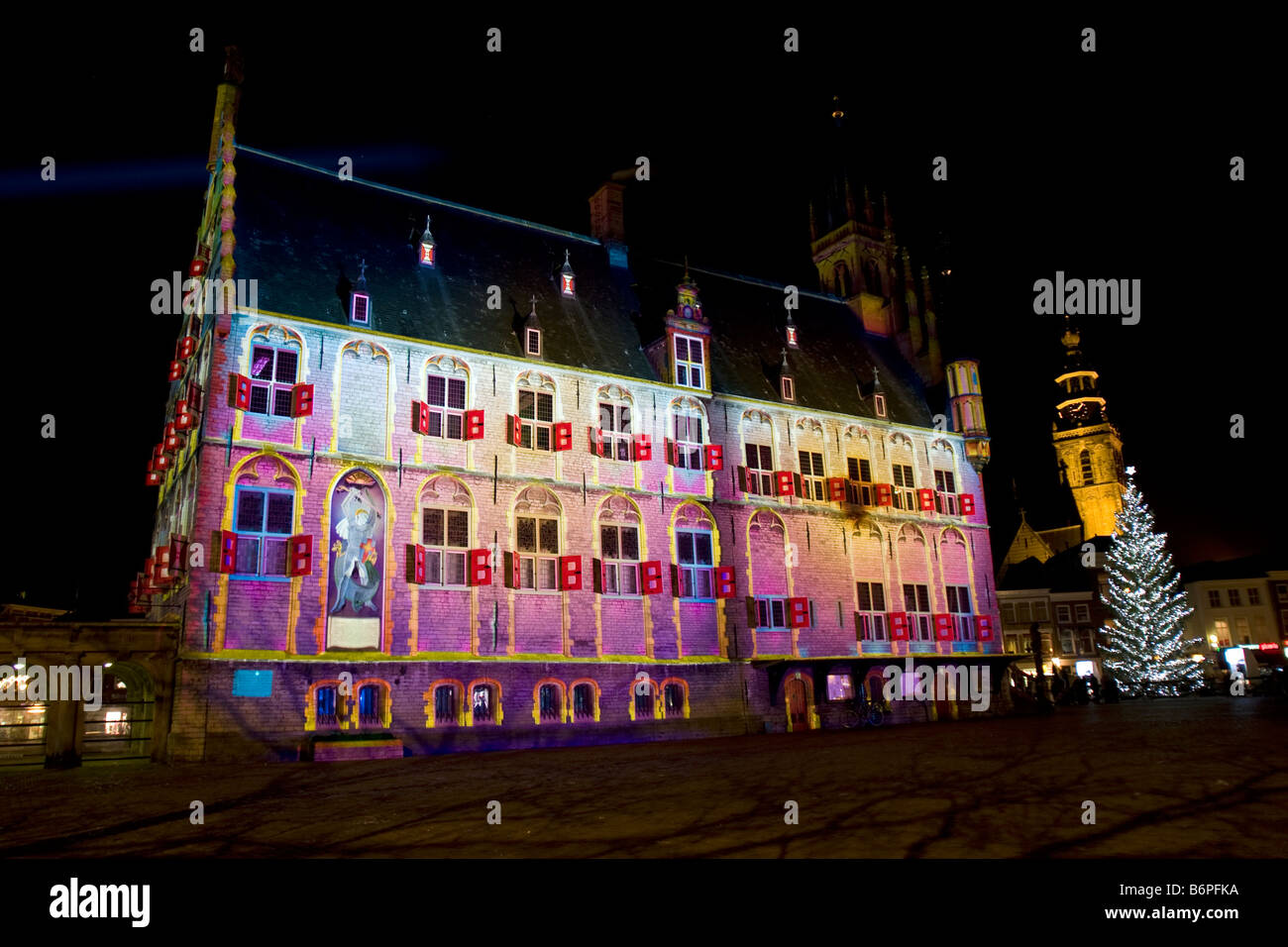 Rathaus in polychromatisches Licht-Projektion von Französisch Künstler ...