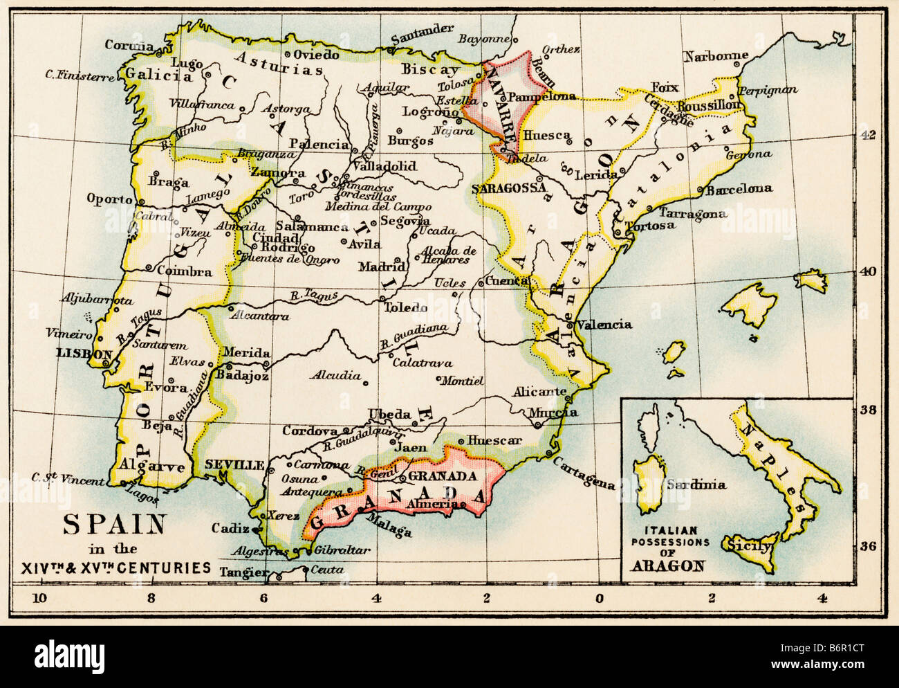 Karte der Iberischen Halbinsel in den 1300er und 1400er Jahre ...