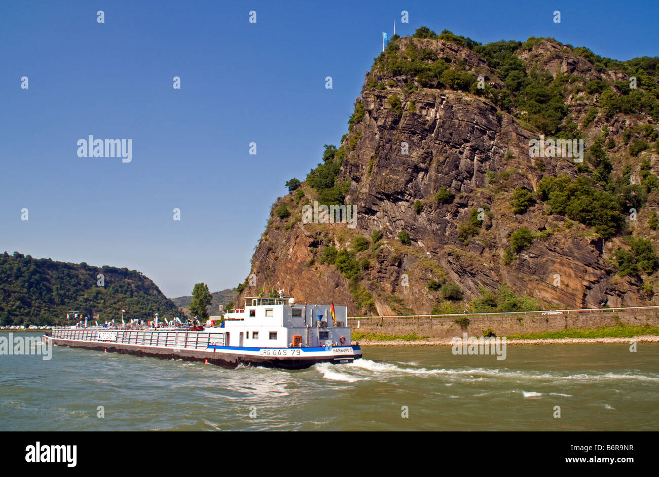 Lastkahn Rundung Loreley-Felsen Biegung im Rhein Stockfotografie - Alamy