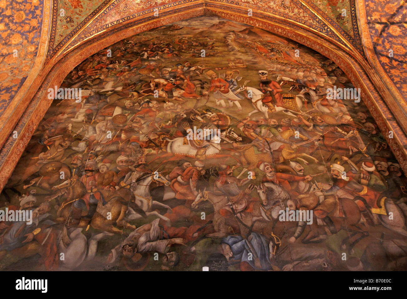 Fresko im Chehel Sotoun Palace der Schlacht von Chaldoran zwischen ...