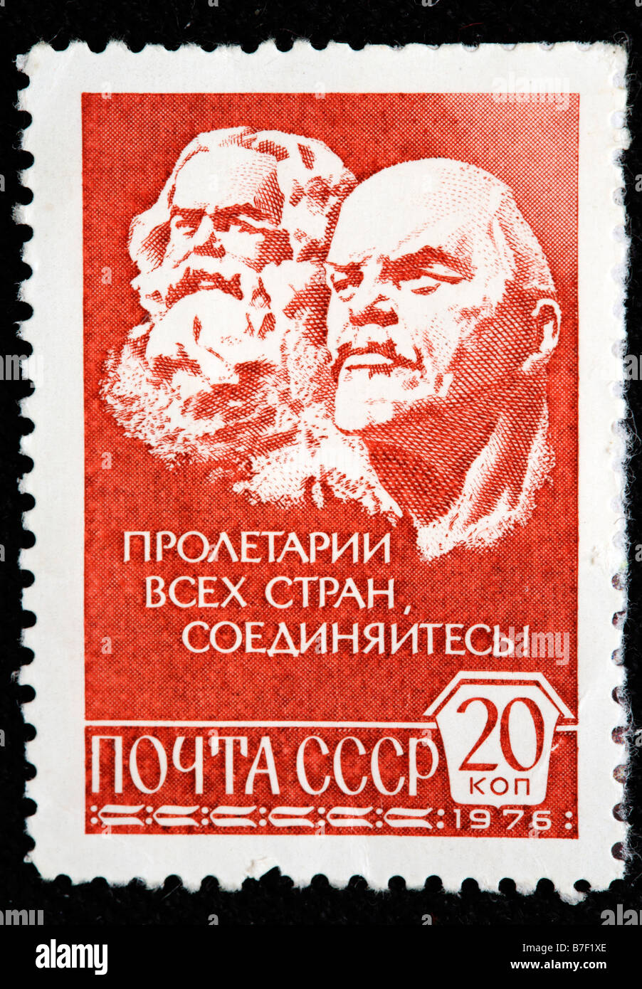 Karl Marx und Vladimir Lenin, Briefmarke, UdSSR, 1976 Stockfotografie ...