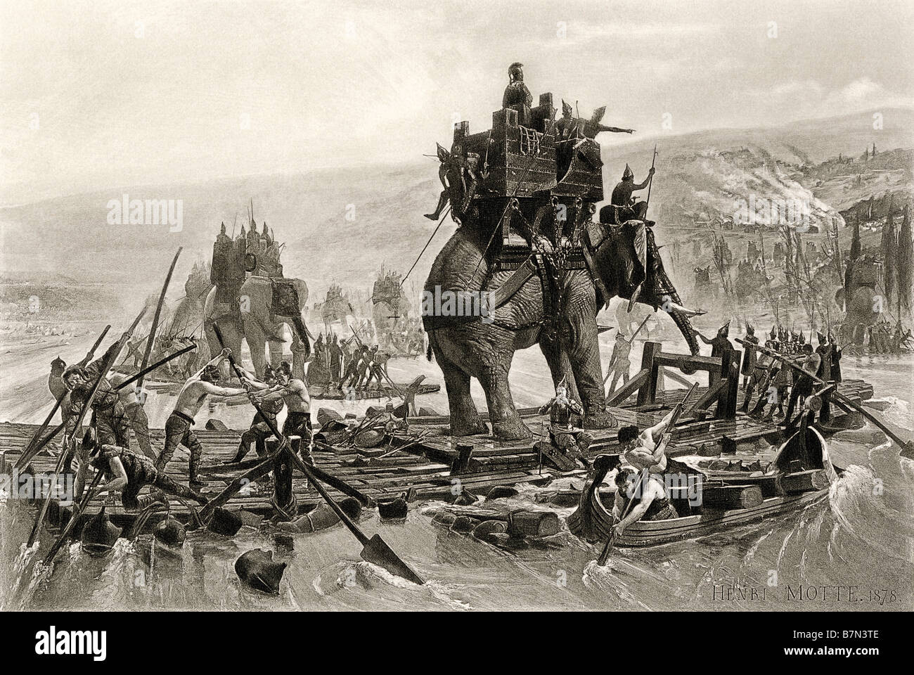 Hannibals Armee der Rhone Kreuzung in Gallien Rom über die Alpen 218 v ...