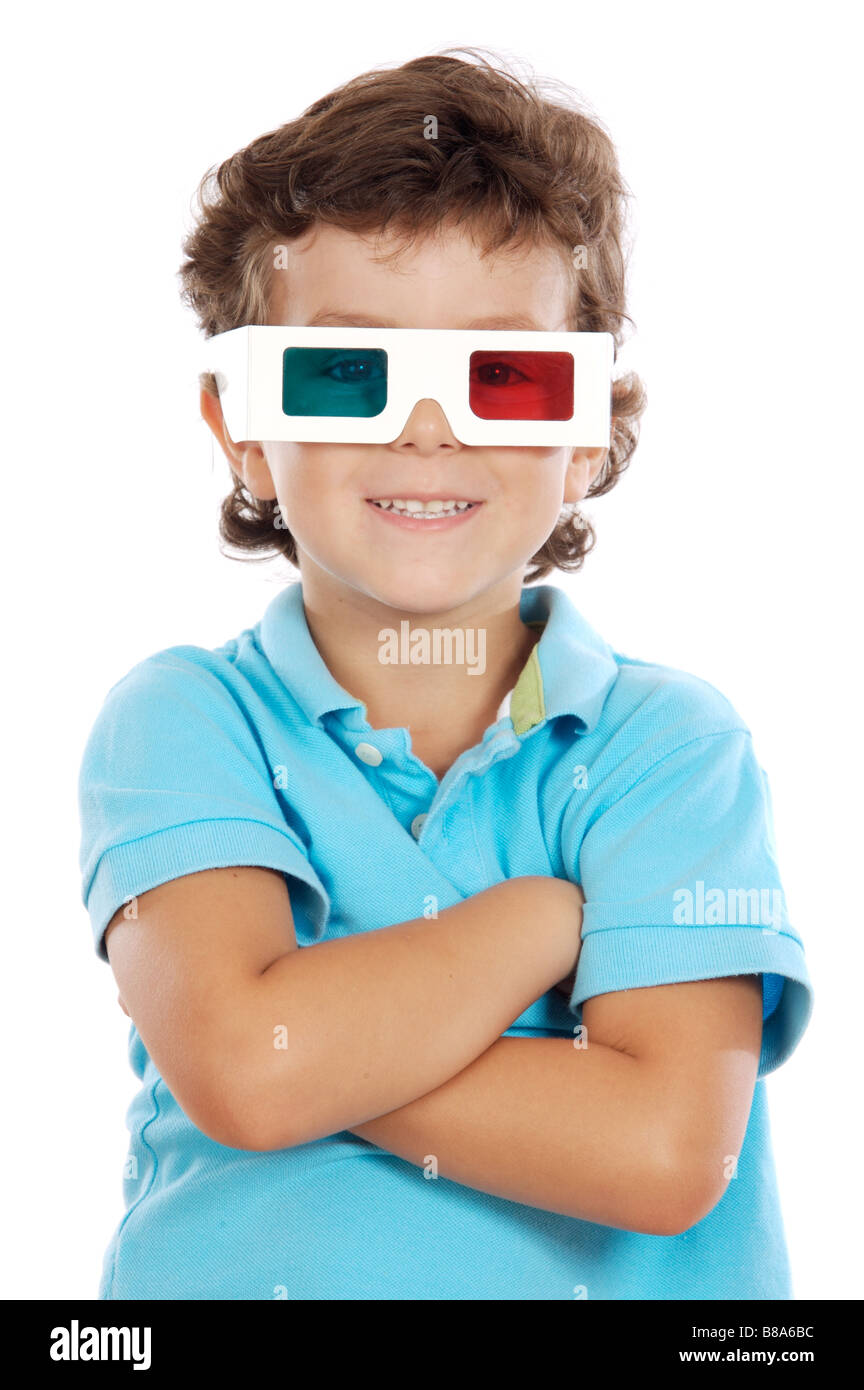 Kind mit 3D-Brille ein weißer Hintergrund Stockfotografie - Alamy
