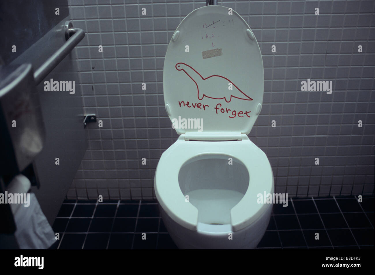 Nie bekommen Sie Dinosaurier-Graffiti-WC-Sitz Stockfotografie - Alamy