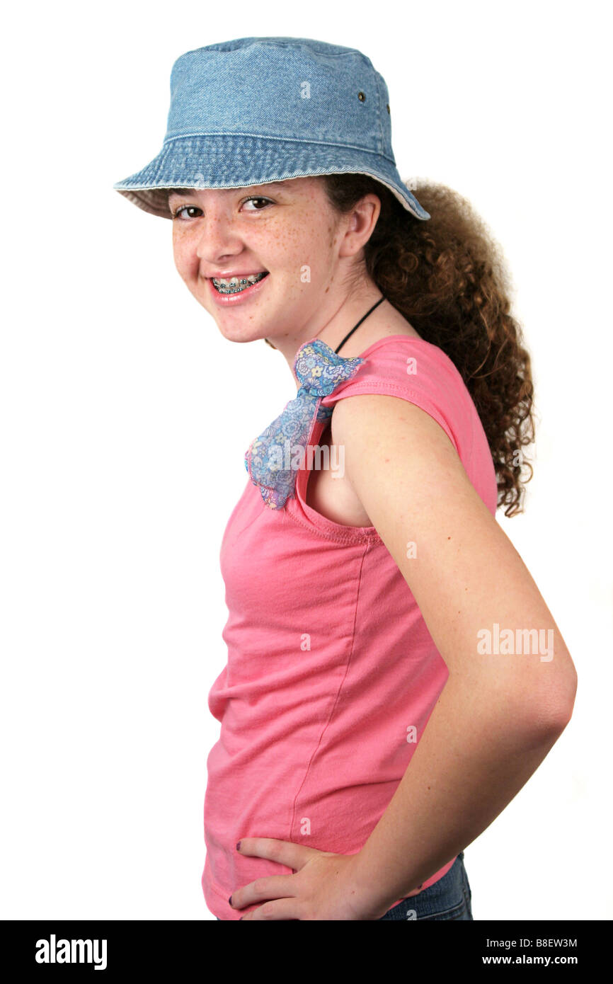Cute Teen Mädchen modellieren und tragen Zahnspangen Stockfotografie ...