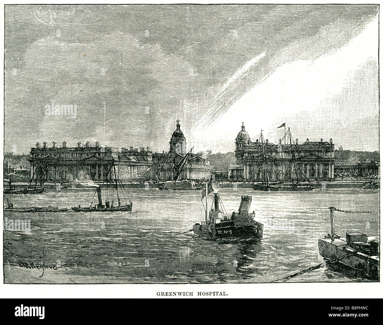 Greenwich Krankenhaus Banken Schiff Dampf Boot Schlepper Flussstadt The ...