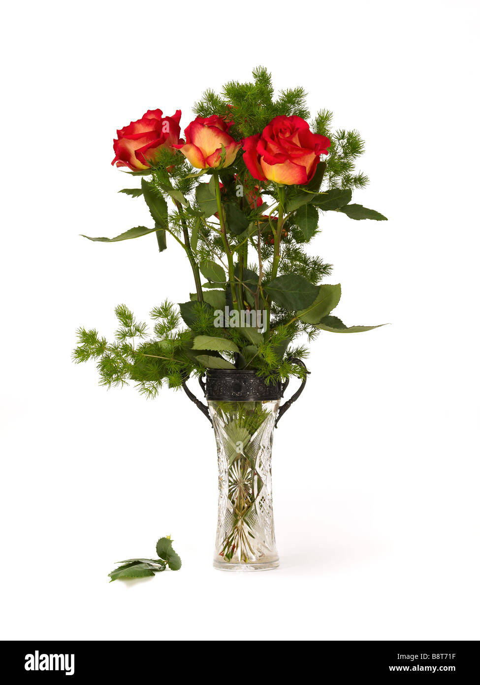 Strauß Rosen in einer Kristallvase Stockfotografie - Alamy