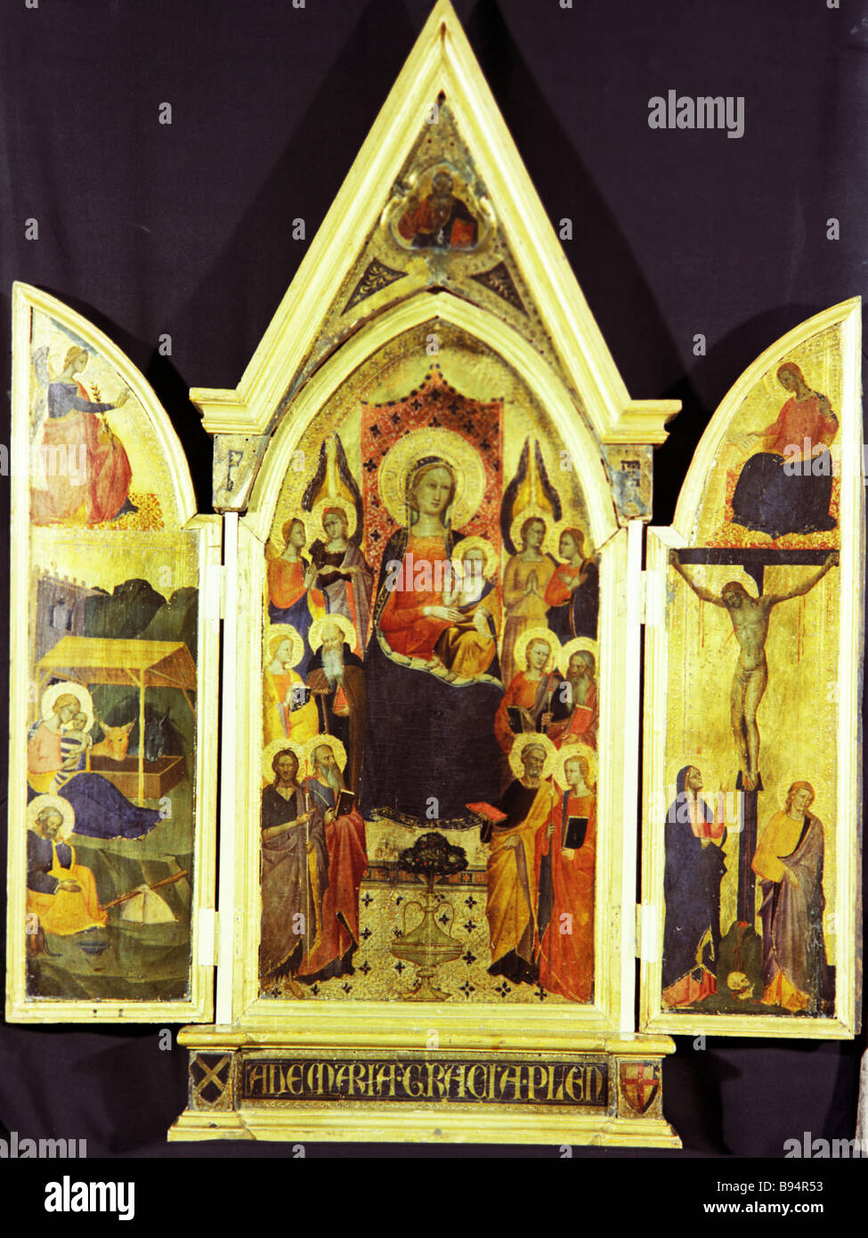 Triptychon Madonna mit Baby Geburt Christi Kreuzigung von einem florentinischen 14. Jahrhundert ...