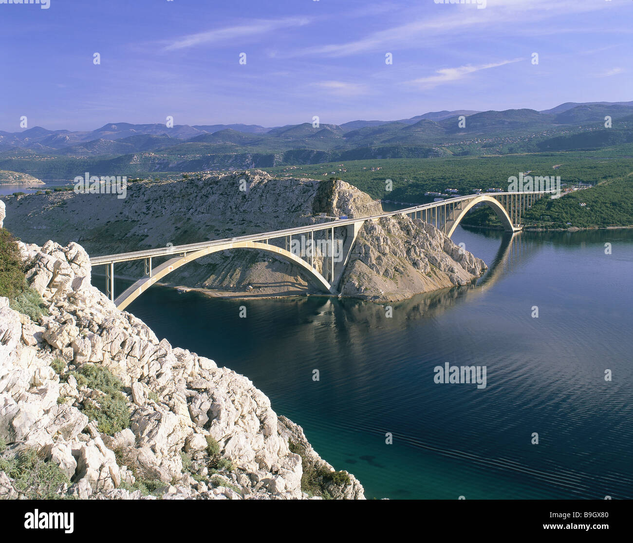 Kroatien Istrien Insel Krk-Brücke Krcki most Adria Küste Landschaft ...
