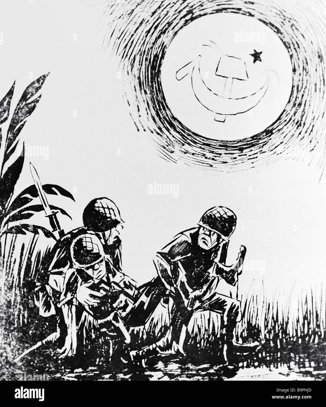 Karikatur von Herluf Bidstrup zeigt US-Soldaten in Vietnam ...