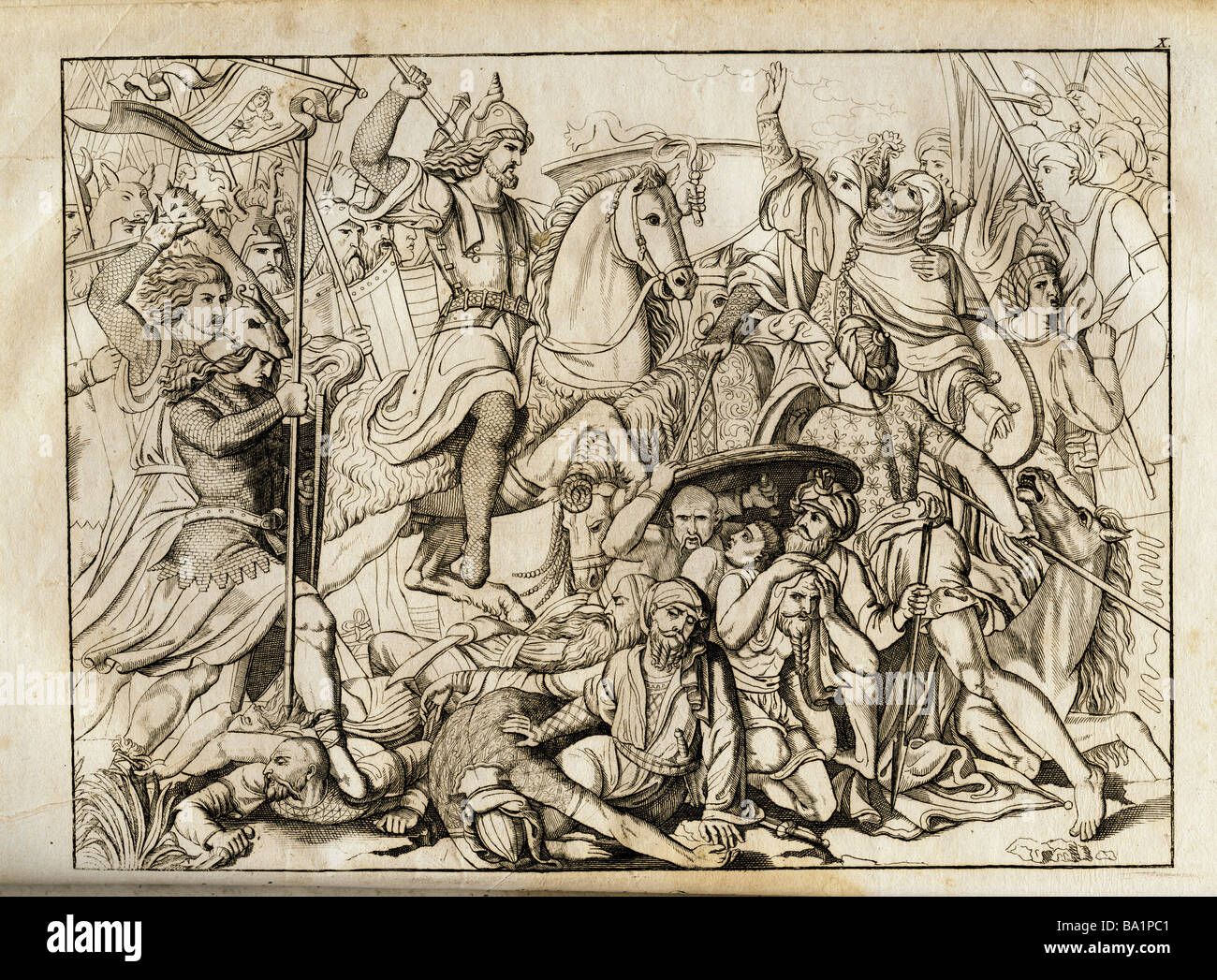 Mittelalter, fränkischen Reich, "Schlacht von Tours', 732, Kupferstich ...