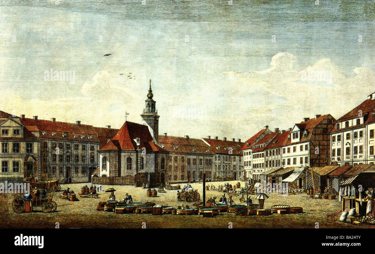 Geografie/Reise, Deutschland, Berlin, Markt mit Krankenhaus und Kirche ...