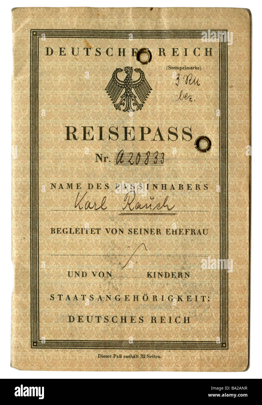 Dokumente, Reisepass von Karl Rauch, München, ausgestellt am 15.9.1936 ...