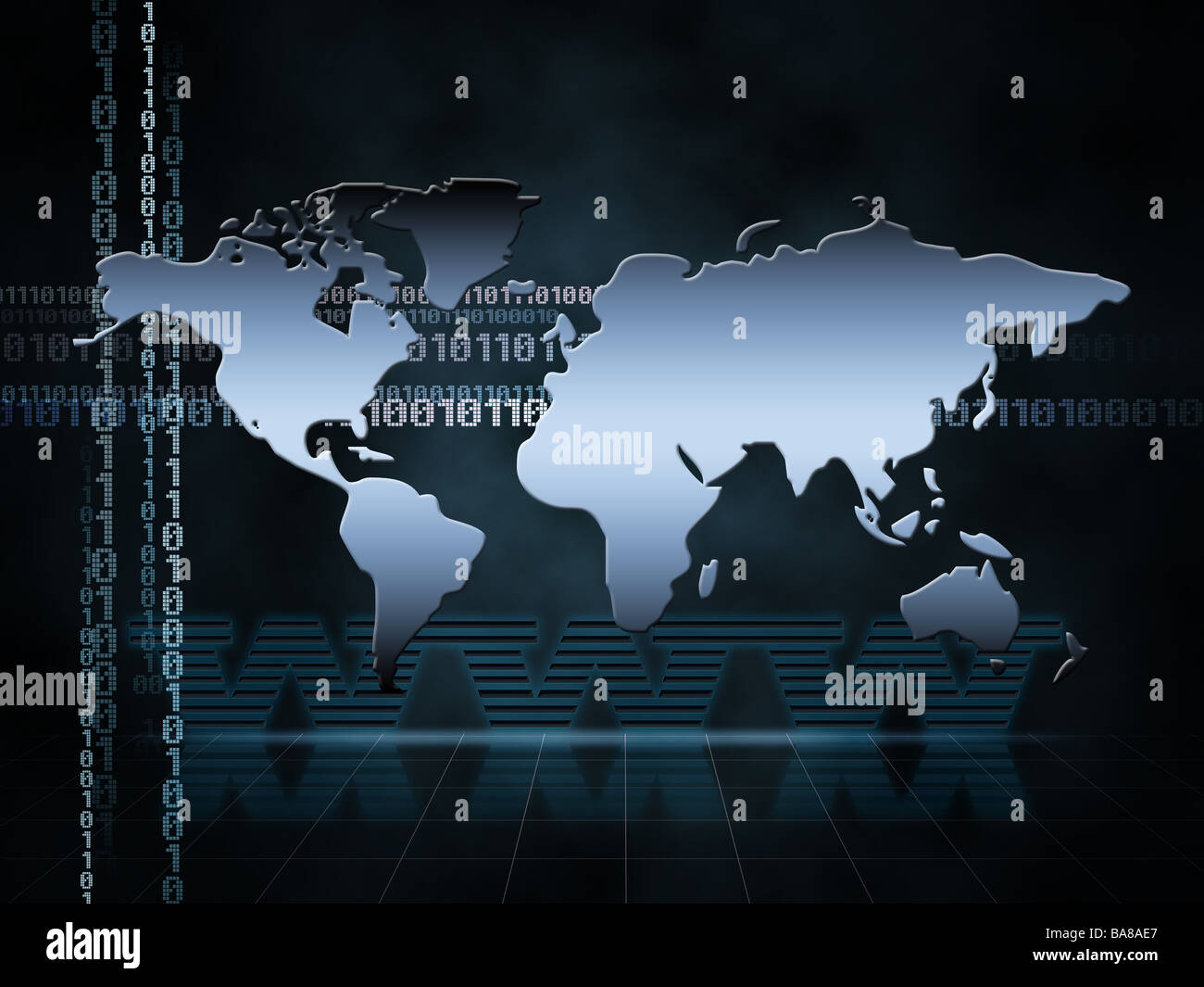 Abbildung der Weltkarte mit Einsen und Nullen Stockfotografie - Alamy