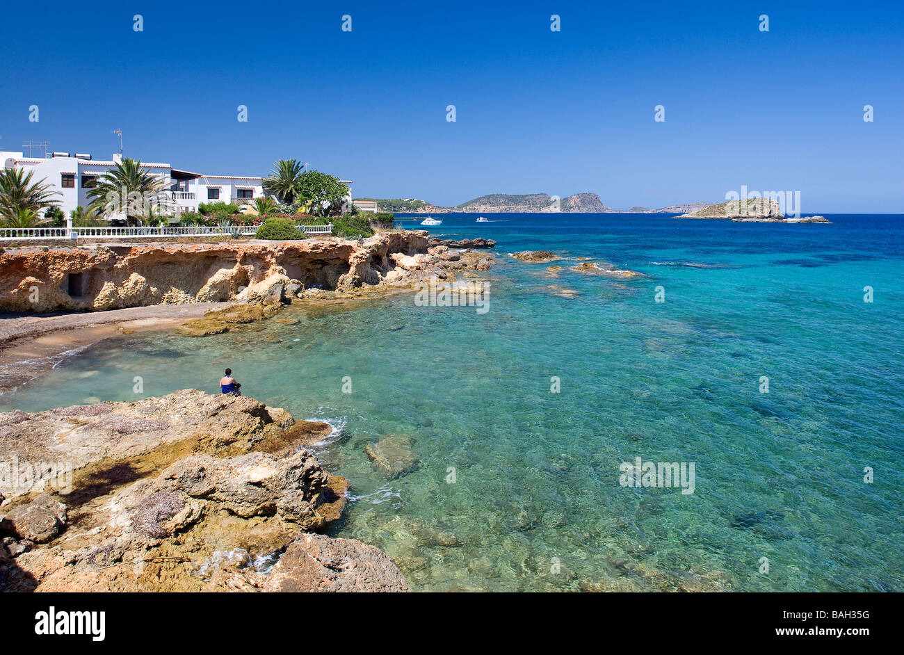 Spanien, Balearen, Ibiza Insel, Es Canar, Strand Stockfotografie - Alamy