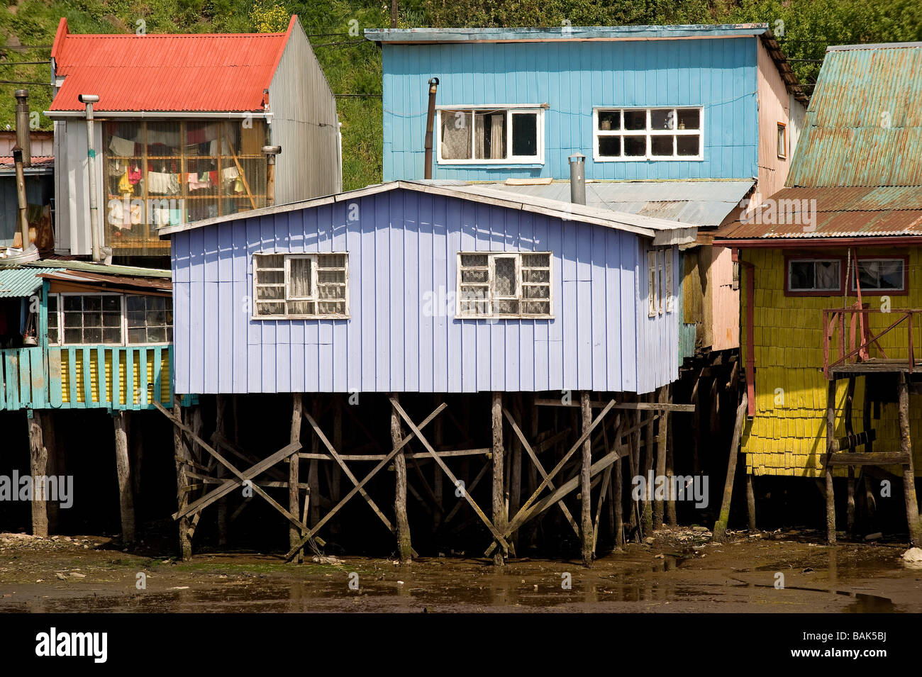 Chile, Seenregion, Insel Chiloé, Castro, Les Palafitos, Fischer-Häuser ...