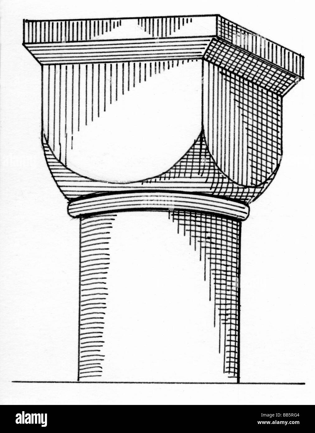 Architektur, Detail, Säulen, Dado Capitel, Farbzeichnung, 20 ...