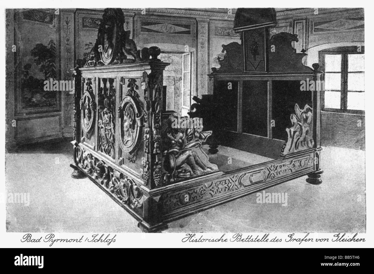 Geographie/Reise, Deutschland, Bad Pyrmont, Schloss, Innenansicht, Bett ...