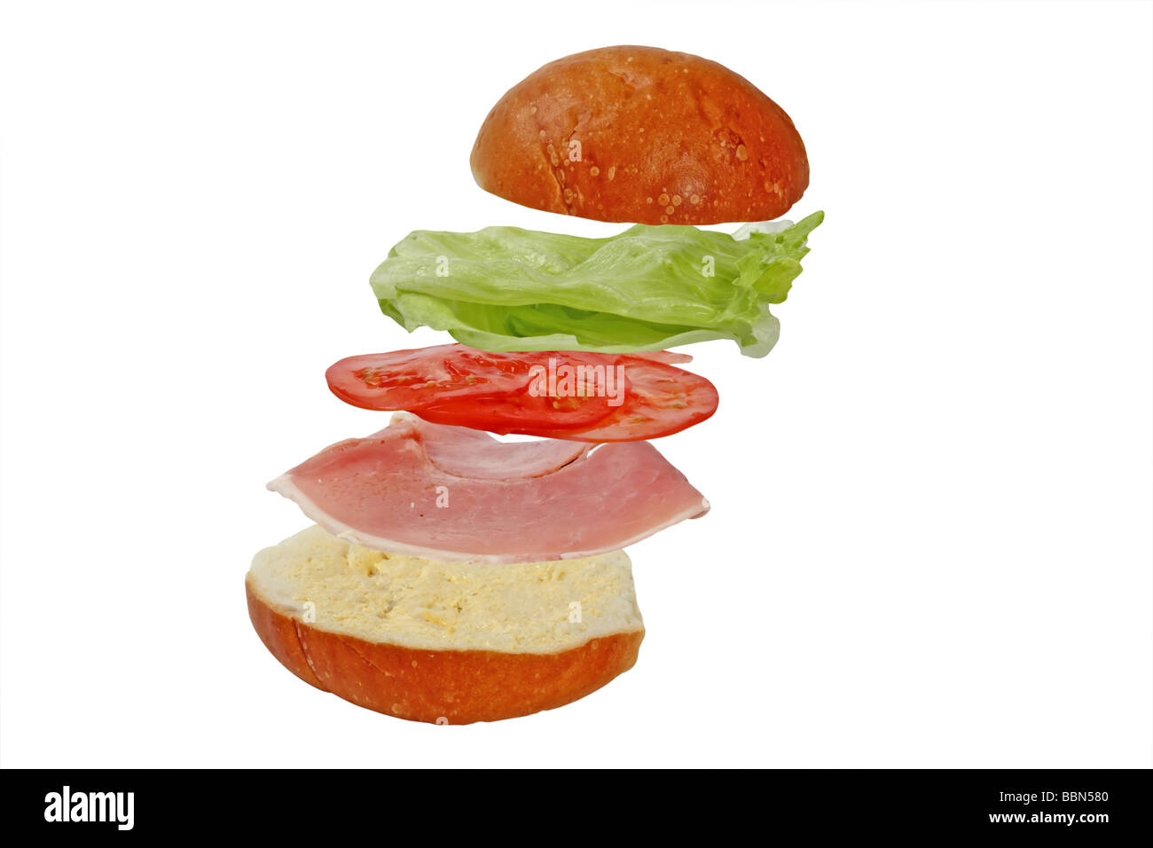 Anatomie einer Semmel Schinken und Salat Stockfotografie - Alamy