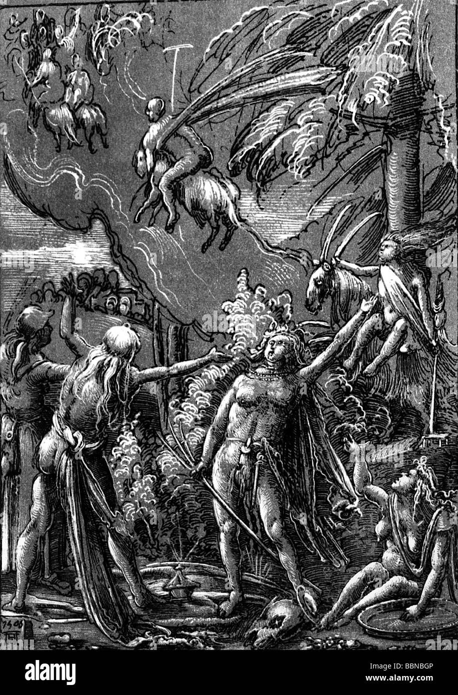 Hexerei, Hexensabbat, federzeichnung von Albrecht Altdorfer, 1506 ...