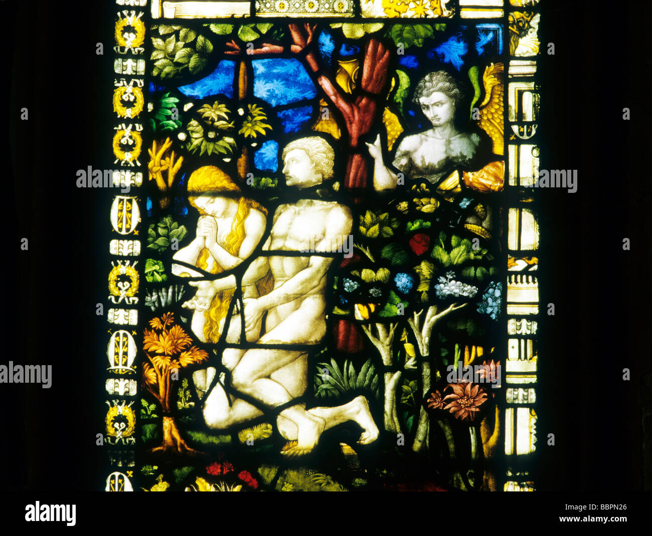 John Milton Glasmalerei Fensterdetail St Margarets Westminster Adam und Eva im Garten Eden 17 ...