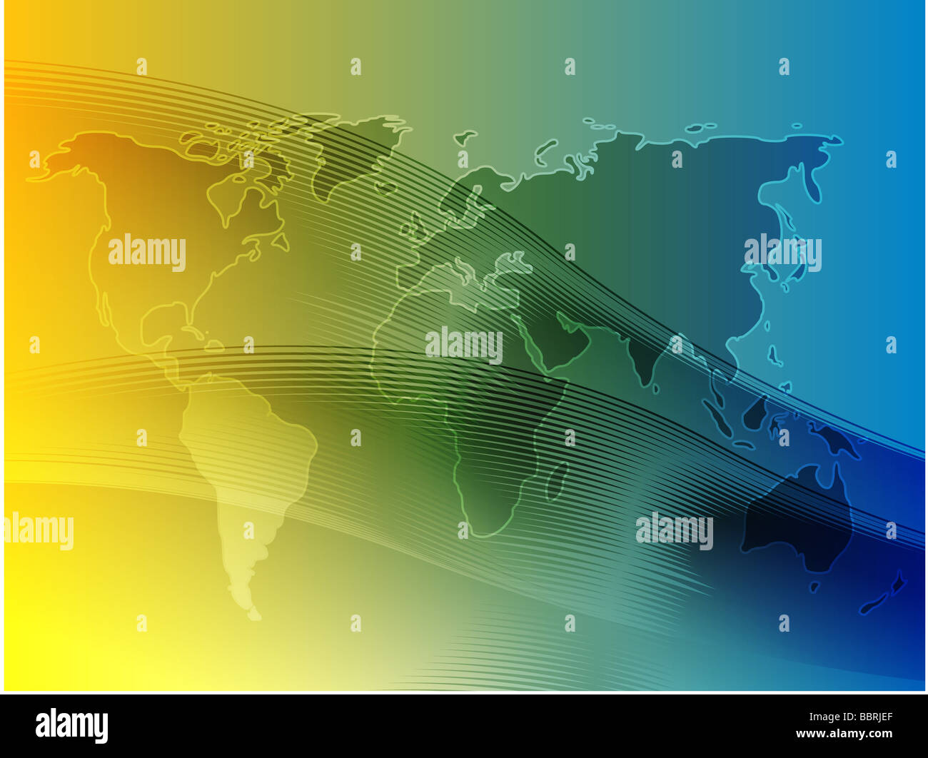 Karte der Welt Illustration mit wellenförmigen Verlauf Kurven ...