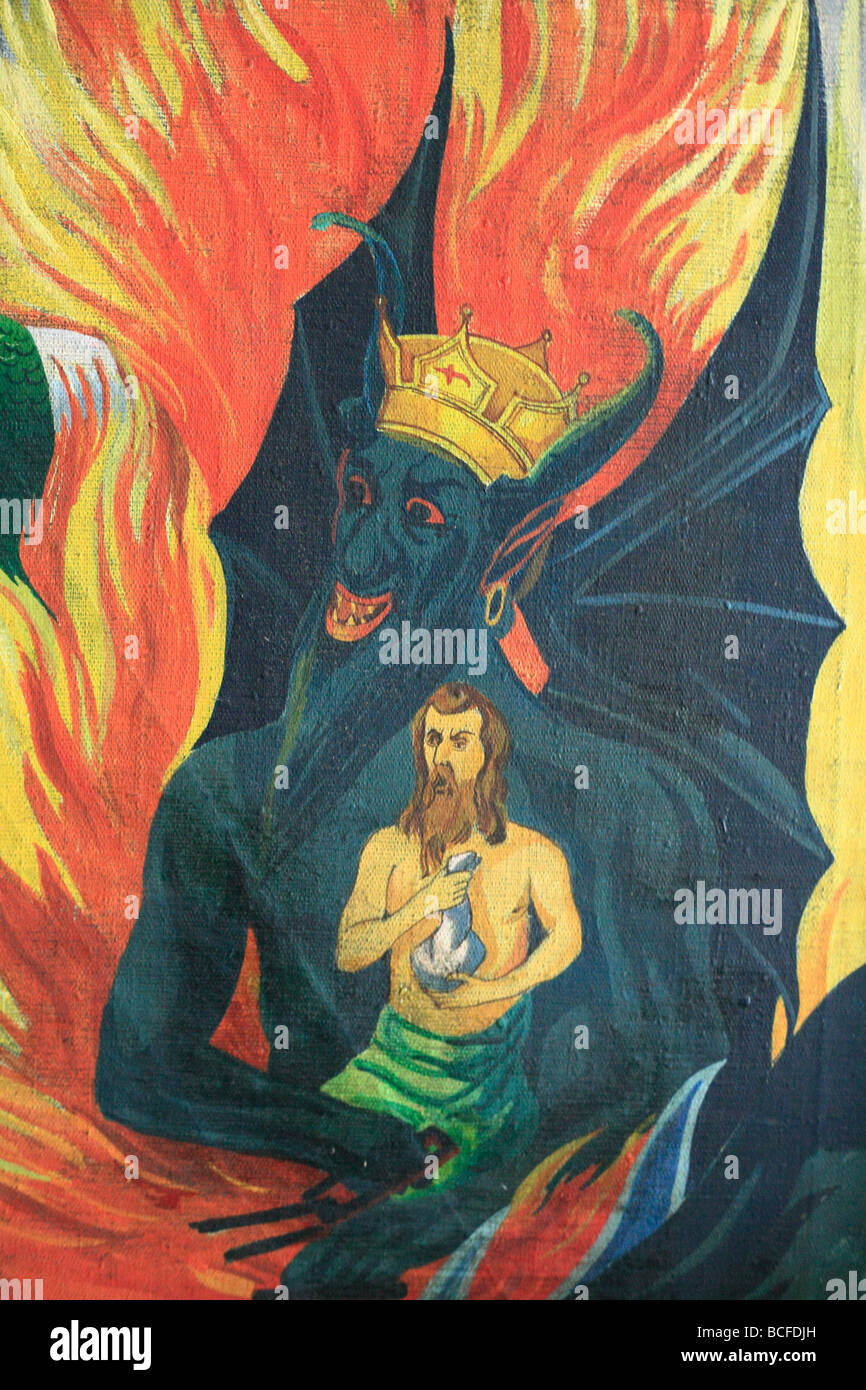 Teufel mit Judas Ischariot, Detail von 19 Cent. Symbol, oder, Pskow ...
