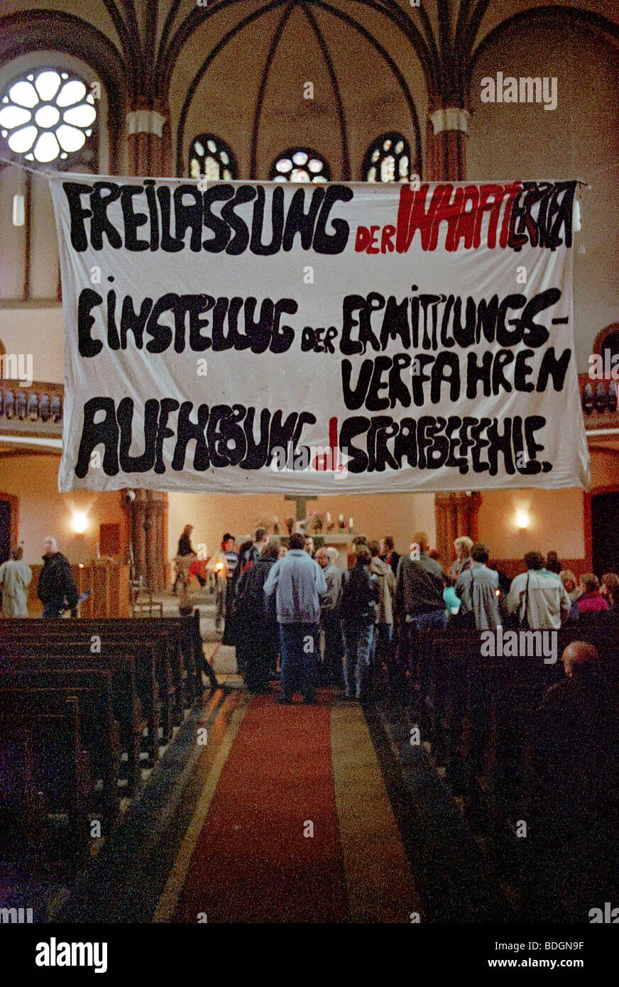 Banner mit Protest Forderungen von 1989 in Gethsemane-Kirche, Berlin ...