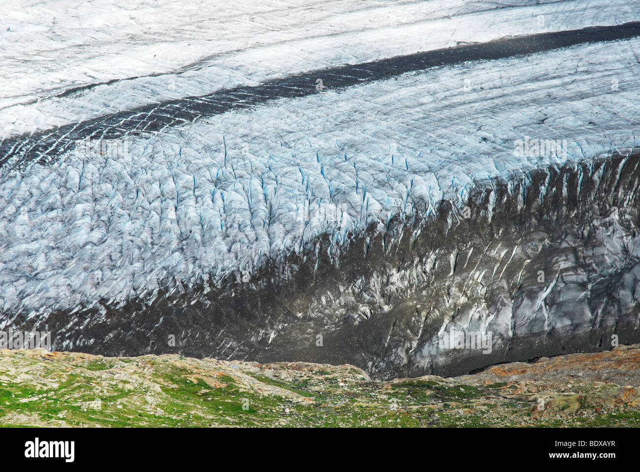 Moräne des Aletsch Gletscher, Wallis, Schweiz, Europa Stockfotografie ...