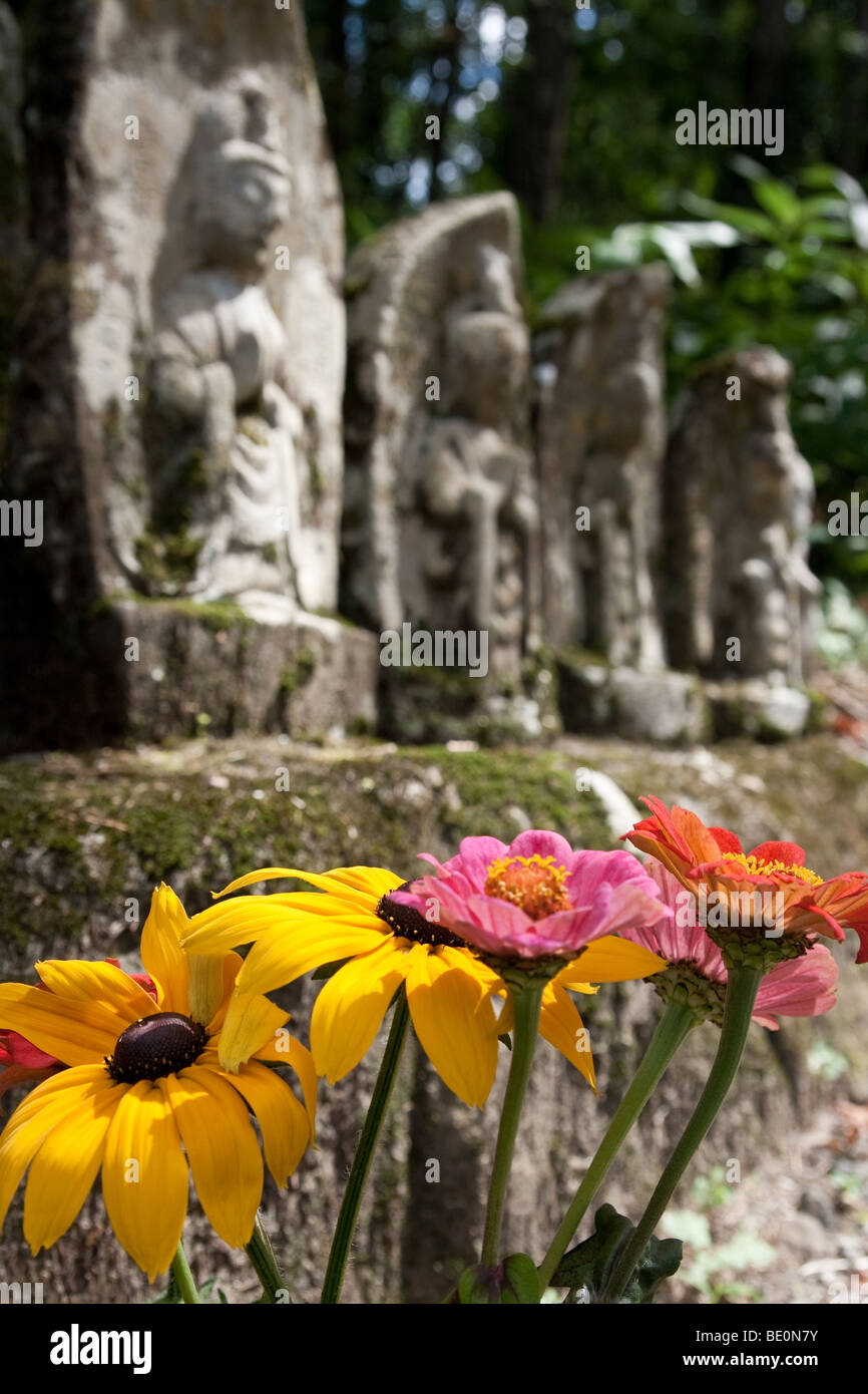 Blumen auf dem Chusha Friedhof in Togakushi, Nagano, Japan ...