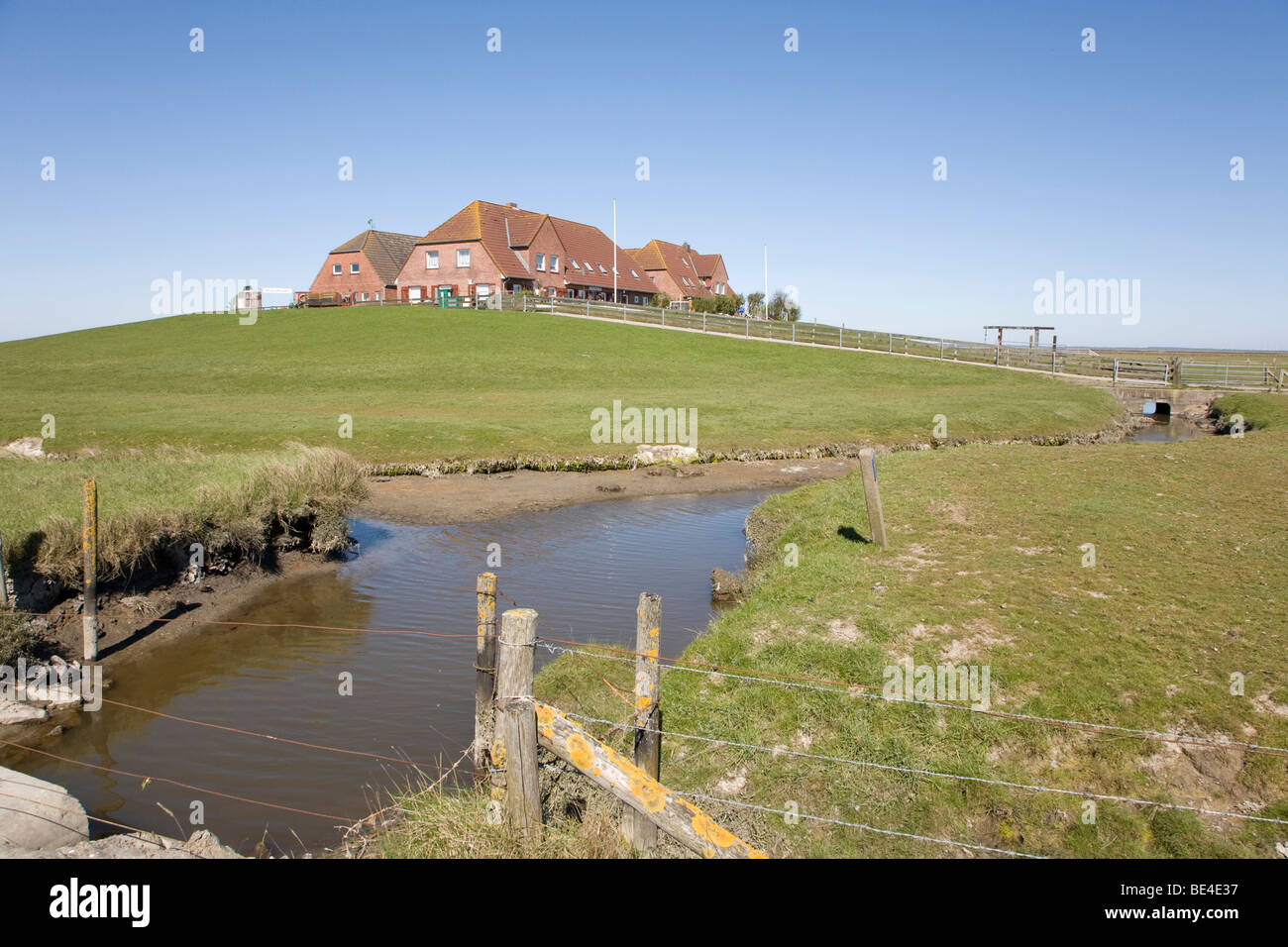 Häuser auf Warften, Warften, Hallig Nordstrandischmoor Holm im ...