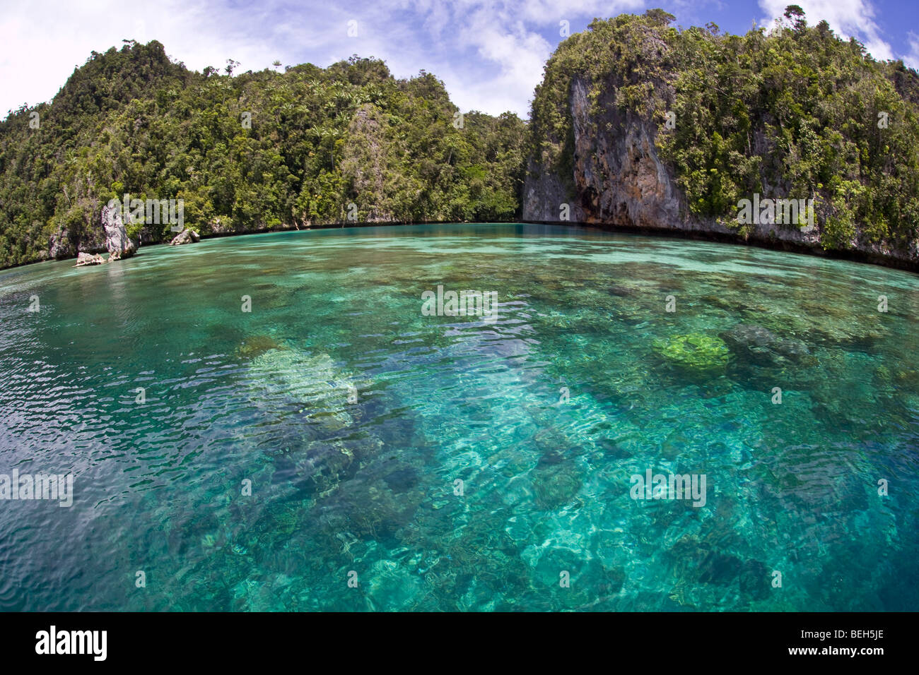 Küste und Korallenriff der Insel Misool, Raja Ampat, West Papua ...