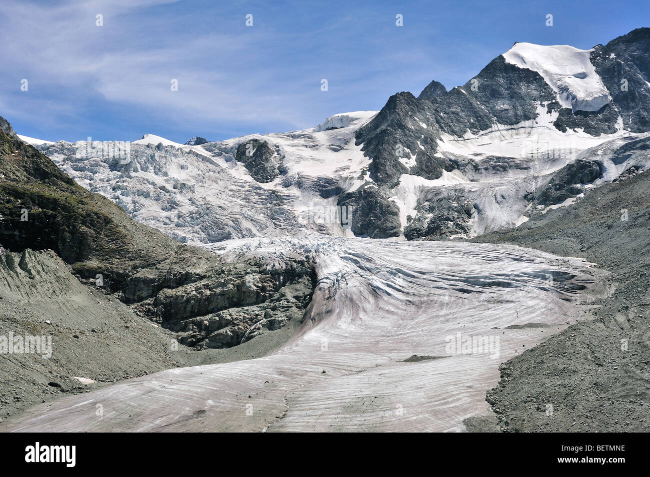 Moiry Gletscher zeigen Moräne und Rückzug Eis und Schnee in den ...