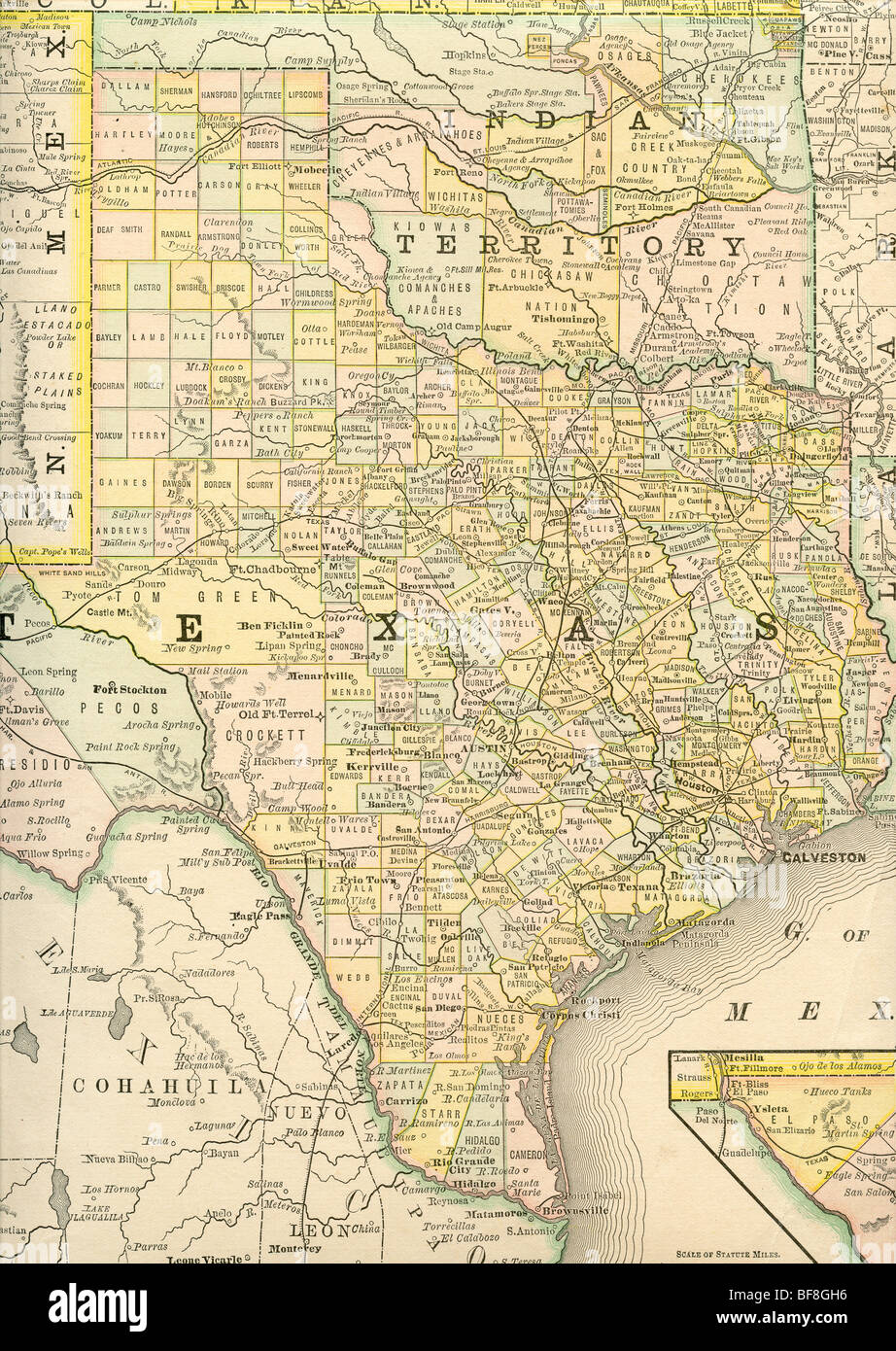 Original alte Karte von Texas aus 1884 Geographie Lehrbuch ...